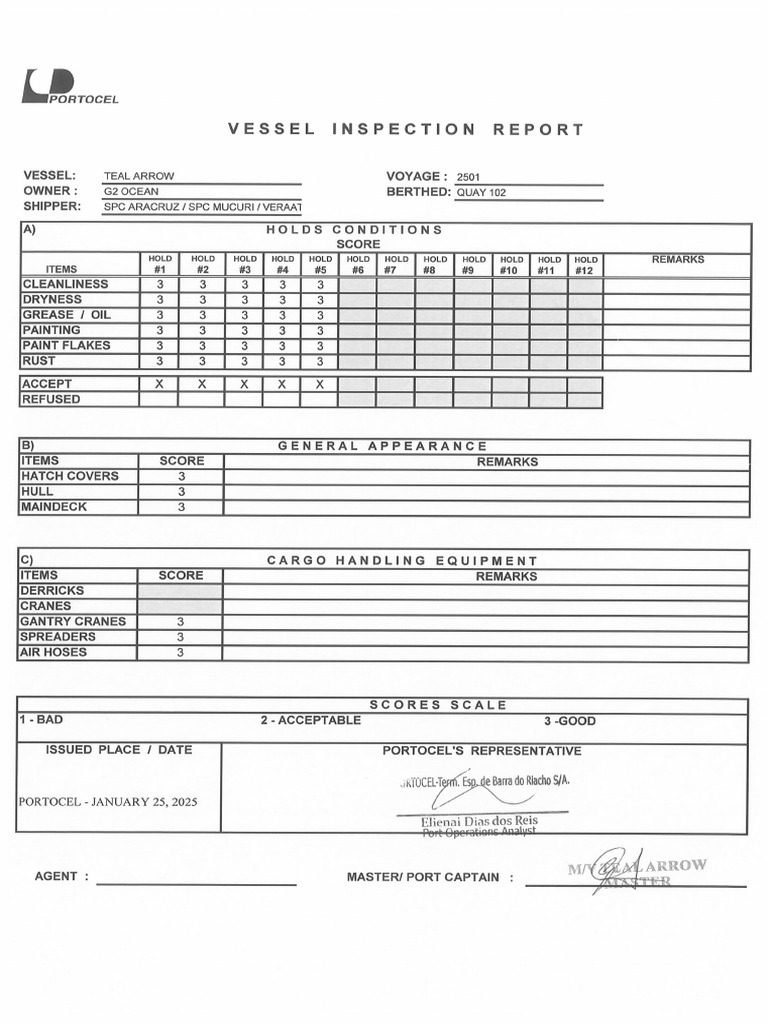 Vessel Inspection Report - Esa-Eu - Teal Arrow - 2501 - Portocel | PDF