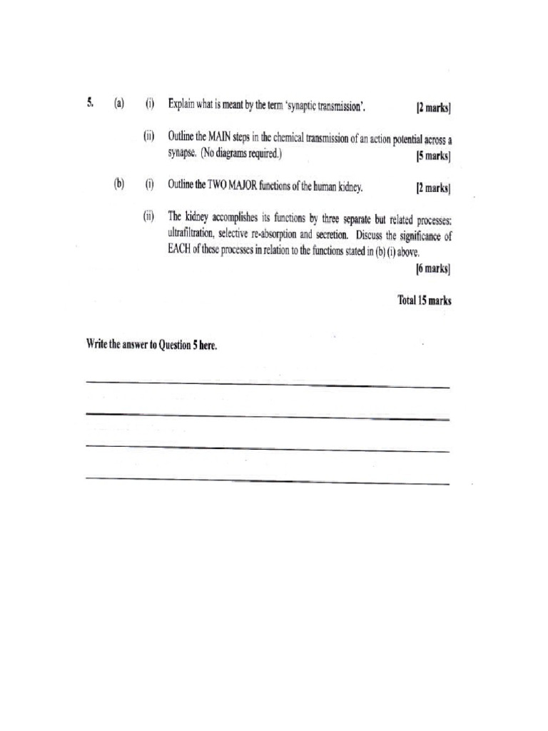 Kidney Function Pass Paper Question | PDF