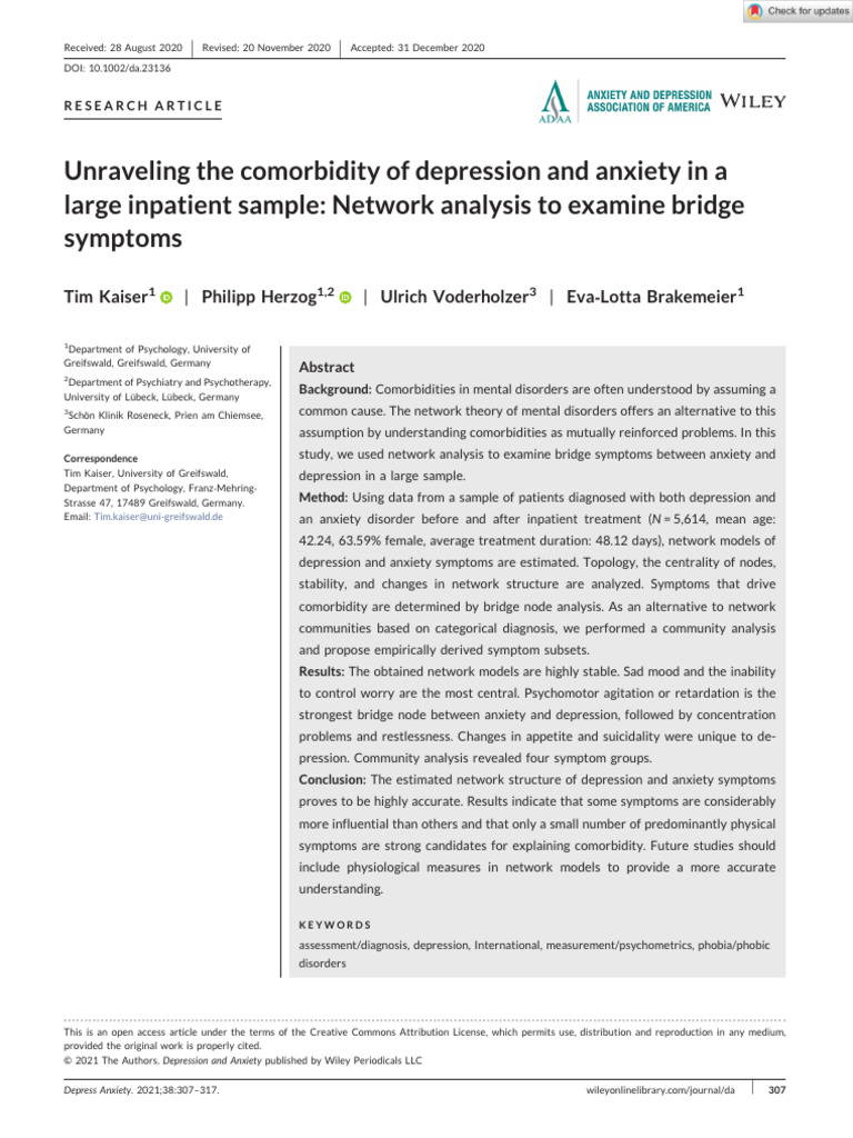 Depression and Anxiety - 2021 - Kaiser - Unraveling The Comorbidity of ...
