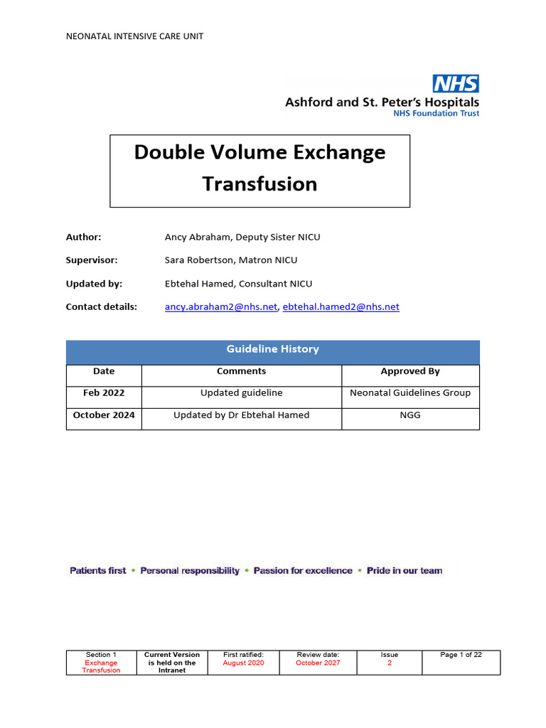 Neonatal Exchange Transfusion Guidelines | PDF | Blood Transfusion ...