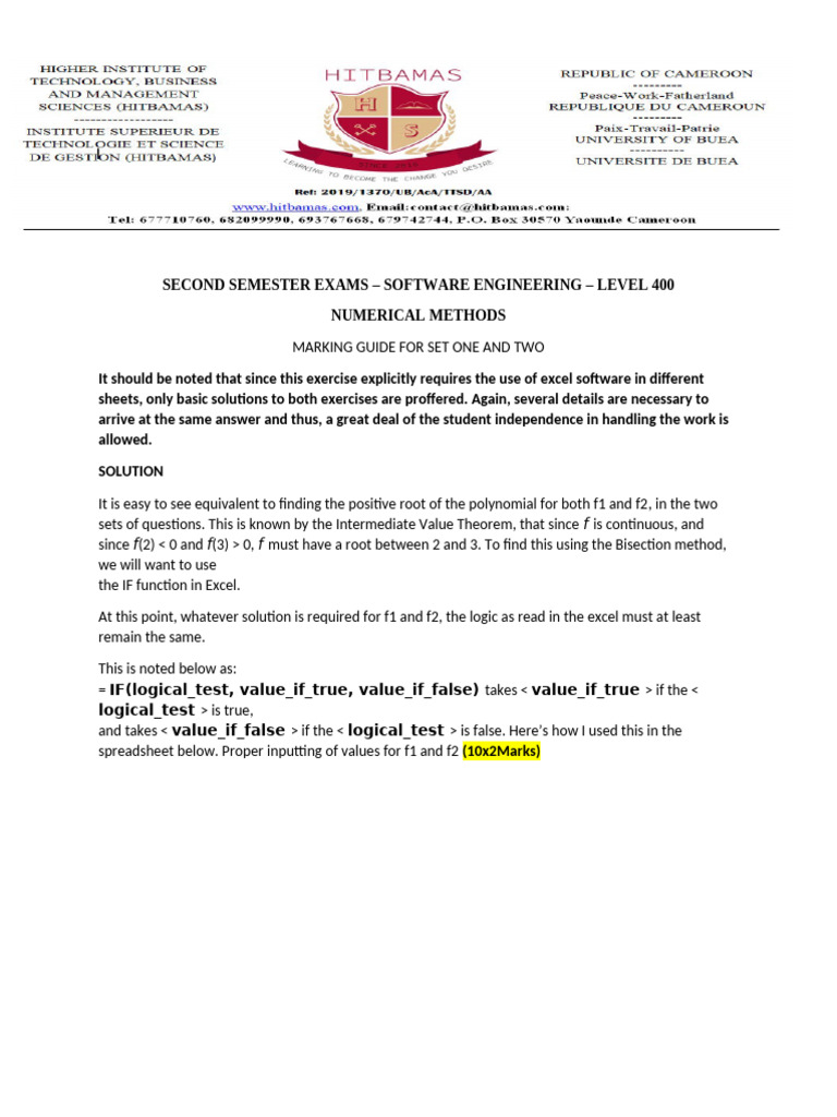 NUMERICAL METHODS MARK GUIDE | PDF