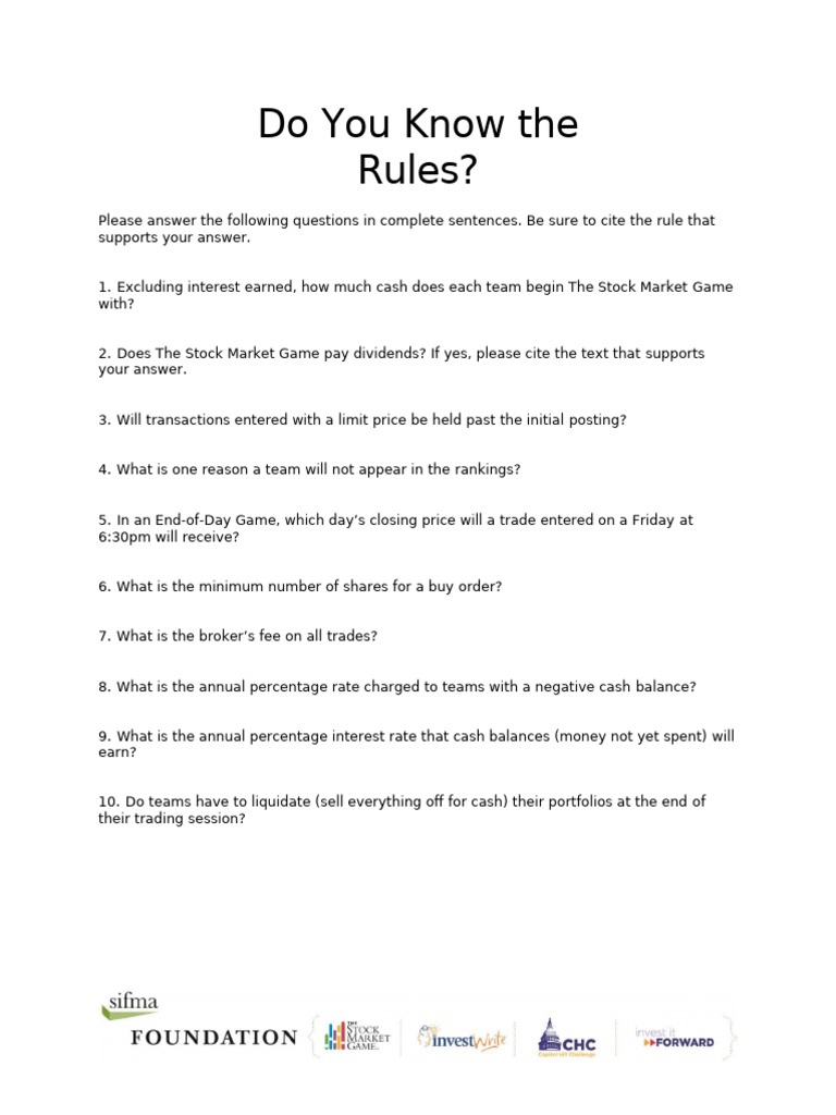 Stock Market Game Rules Overview | PDF