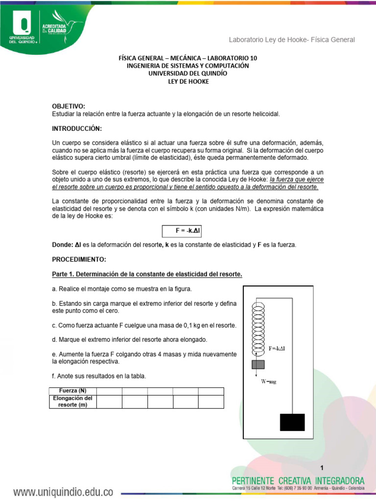 Laboratorio Ley de Hooke #10 | PDF | Elasticidad (Física) | Fuerza