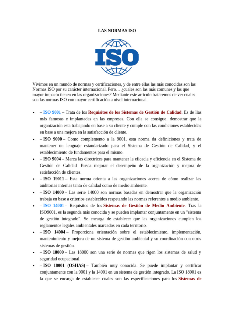Las Normas Iso Mas Usados | PDF | Business