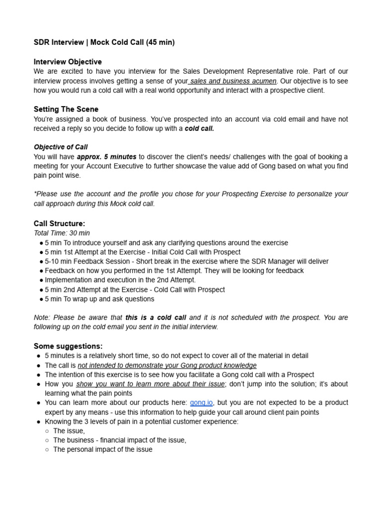 SDR Mock Exercise - Cold Call - 2023 | PDF