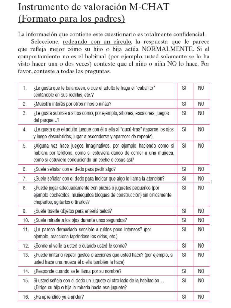 Instrumento de Valoración M CHAT Autismo | PDF