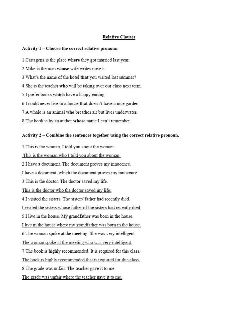 Relative Clause Practice | PDF