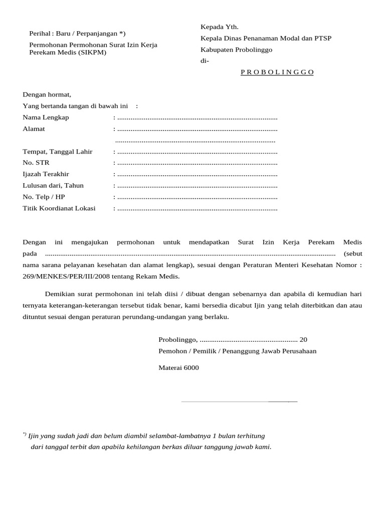 Permohonan SIKPM Perekam Medis | PDF