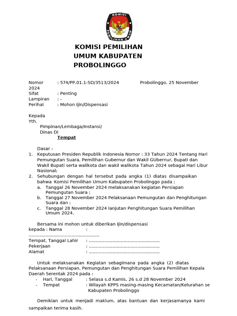 Izin Kegiatan Pemilu Probolinggo | PDF