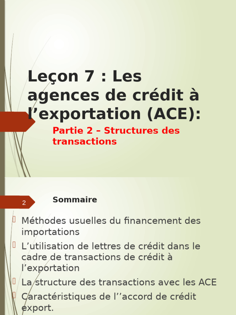 Leçon 7 Les ACE -structures des transactions (1) | PDF | Lettre de ...