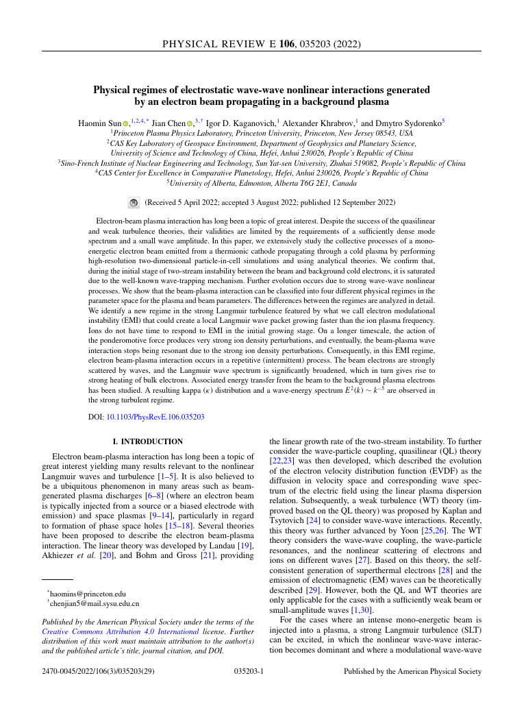 Phys Reve 106035203 | PDF | Plasma (Physics) | Electron