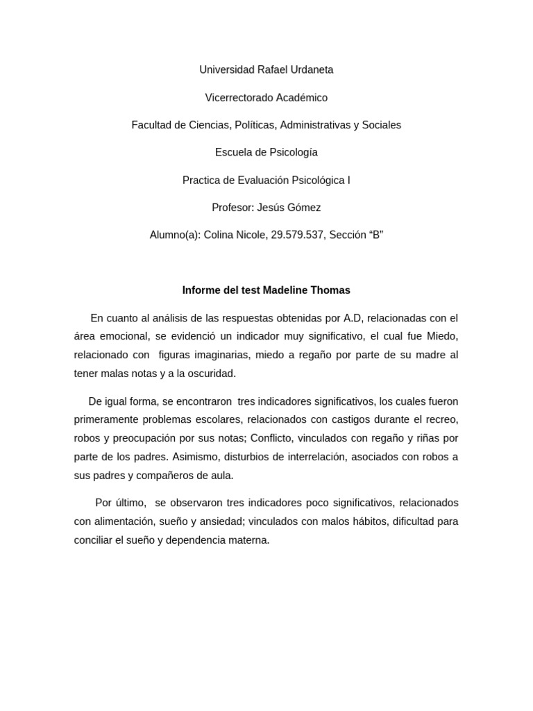 Informe Madeline Thomas | PDF