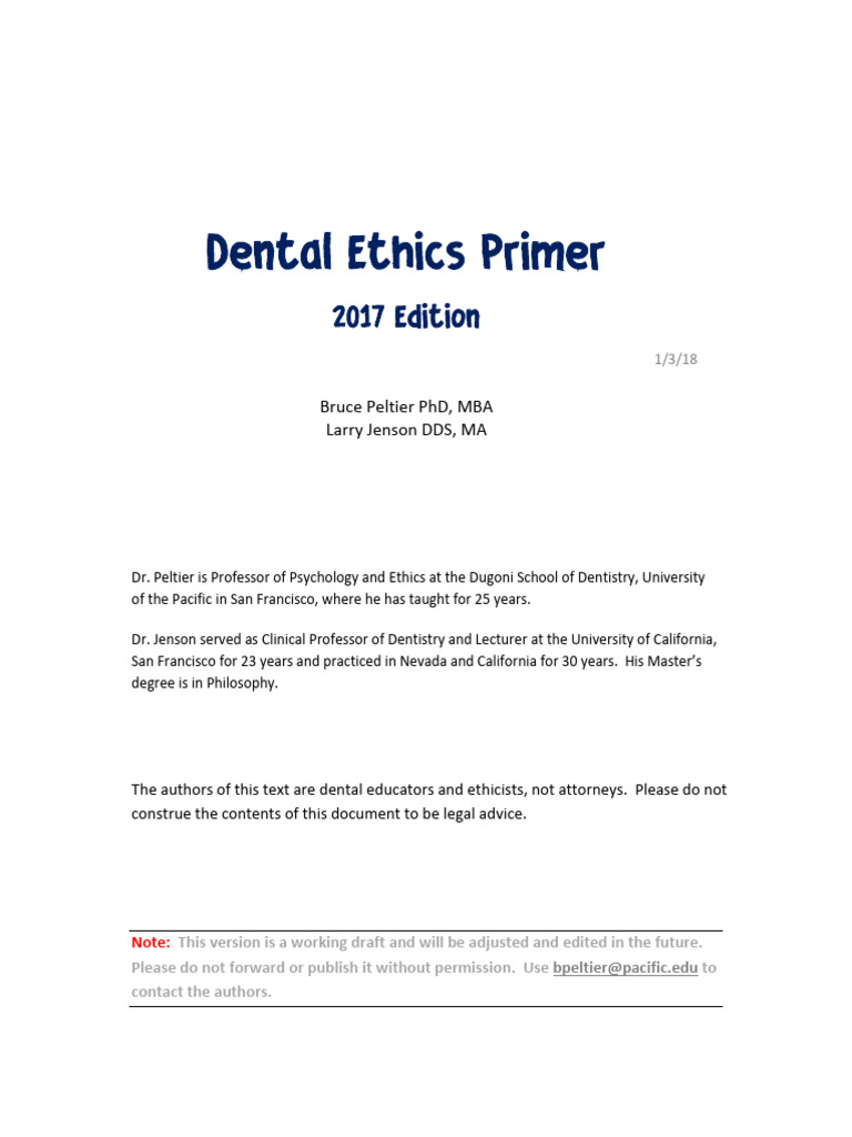 Dental Ethics Primer | PDF | Morality | Dentistry