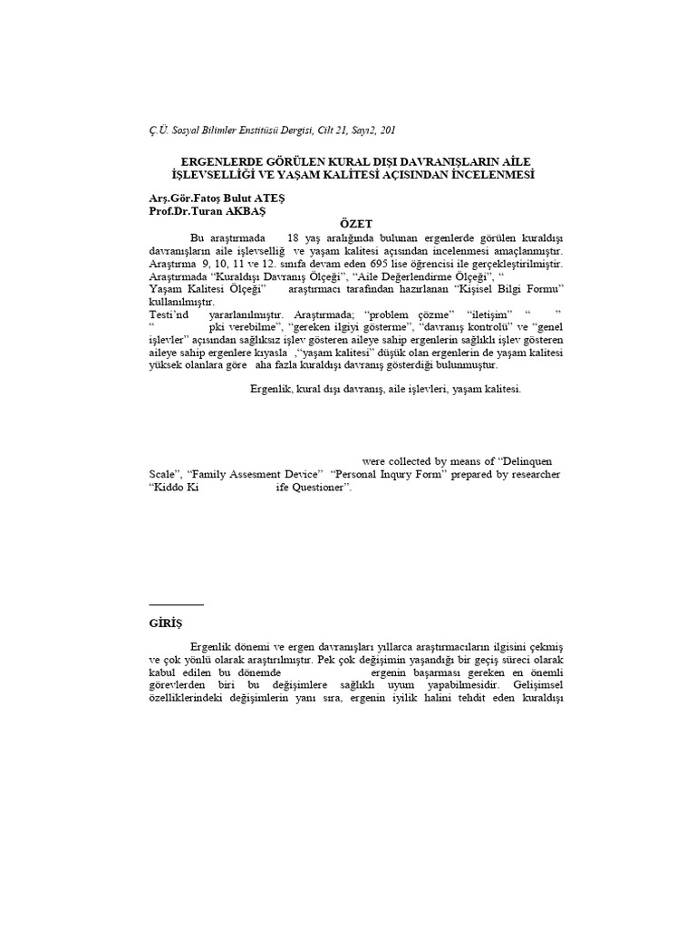 Ergenlerde G - R - Len Kural D - Davran - Lar - N Aile I - Levselli - I ...