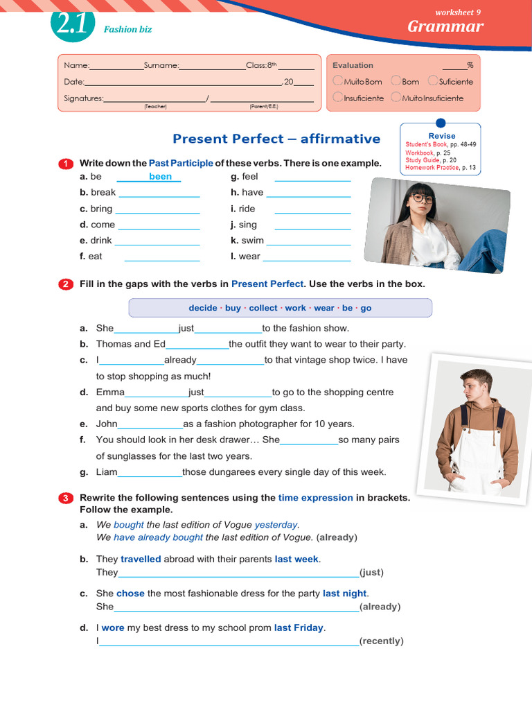 enga8_grammar_worksheet2_1_present_perfect_affirmative | PDF | Syntax | Language Mechanics