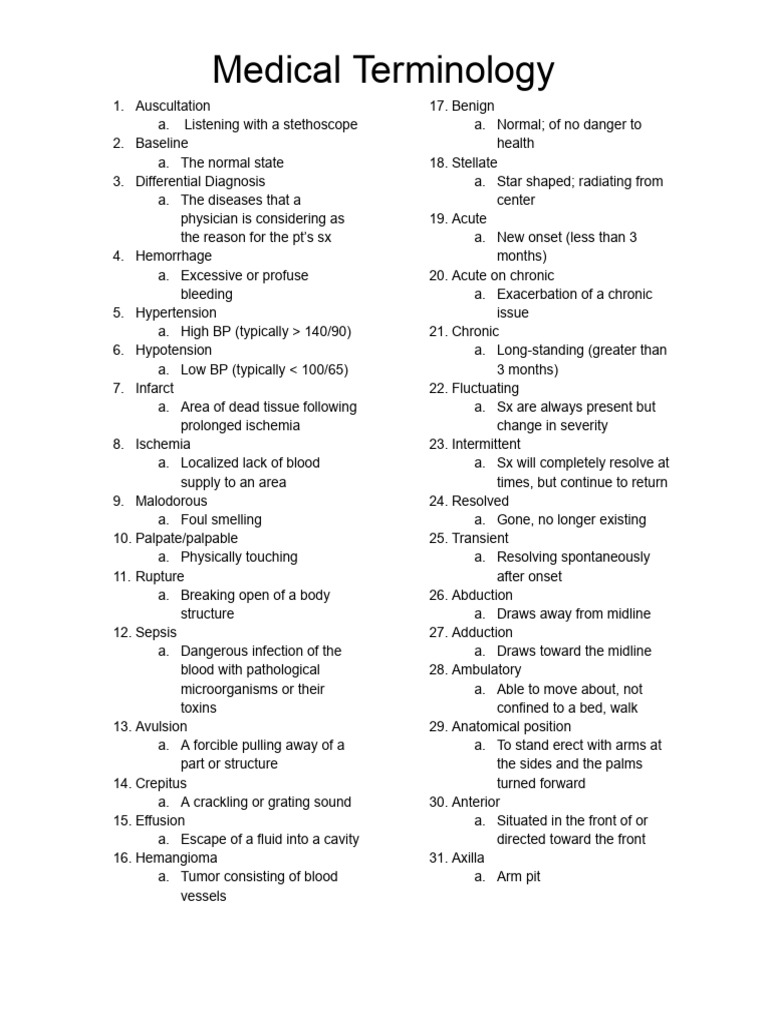 Medical Terminology Study Sheet | PDF | Clinical Medicine | Medical ...