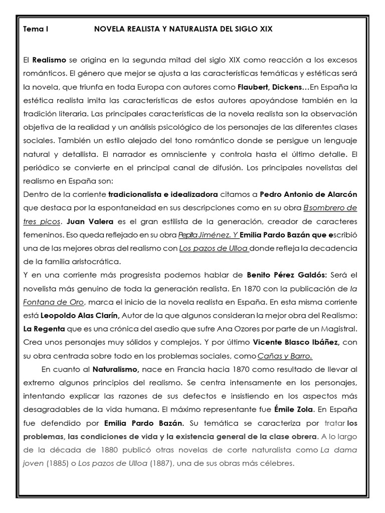 Tema i Novela Realista y Naturalista Del Siglo Xix | PDF | Realismo ...
