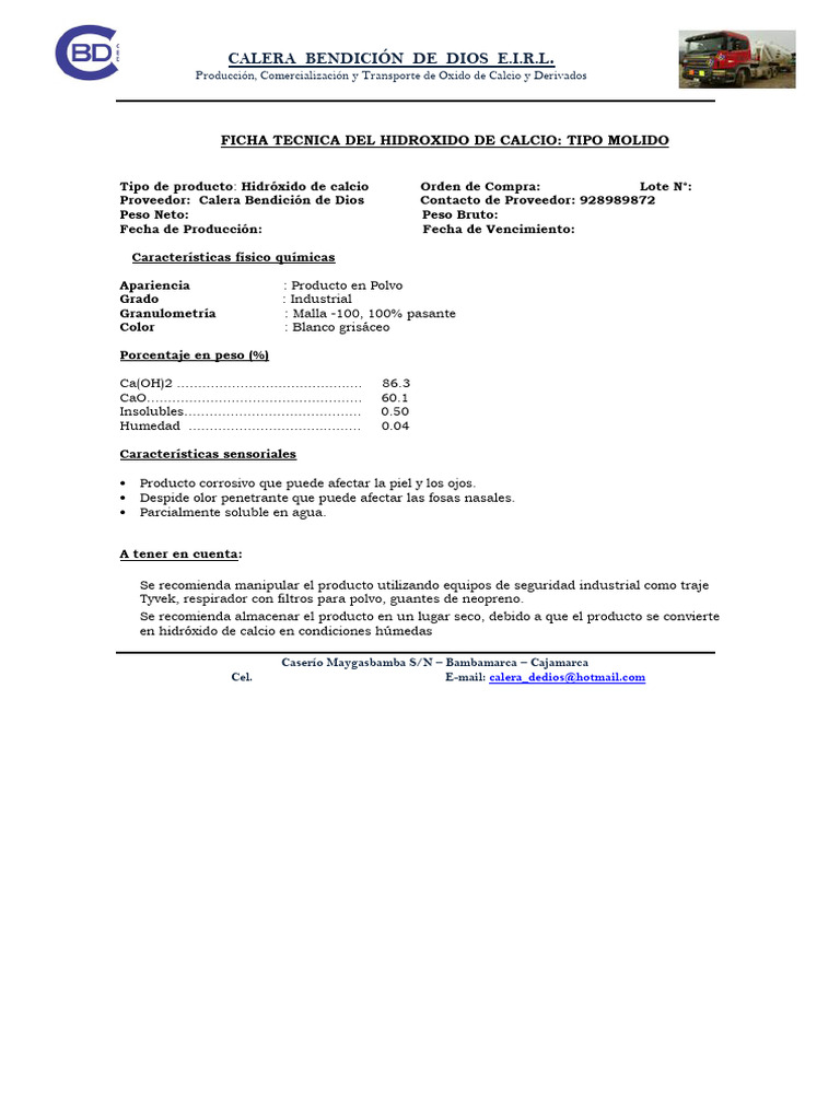Ficha Técnica Cal Hidratada | PDF