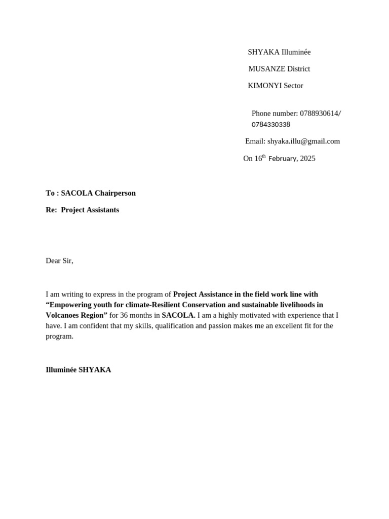 Application Letter SHYAKA 3 | PDF