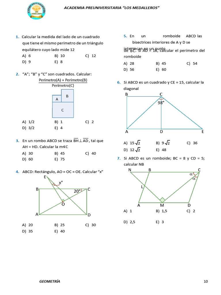 T5 Cuadrilaetros | PDF | Rectángulo | Geometria clasica