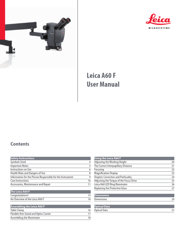 A60-Leica A60 F - UserManual - EN | PDF | Optics