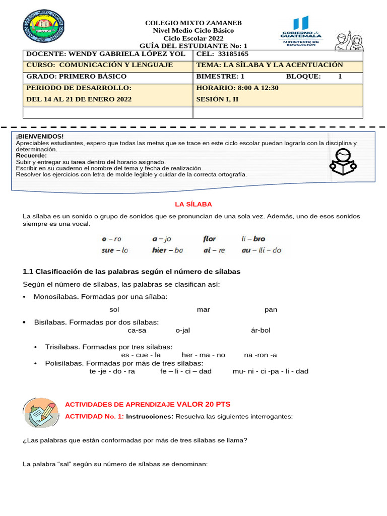 Guía de Sílabas y Acentuación | PDF | Fonética | Fonología