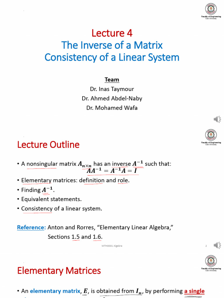 L04_Slides_Inverse+Consistency | PDF | Matrix (Mathematics) | System Of Linear Equations