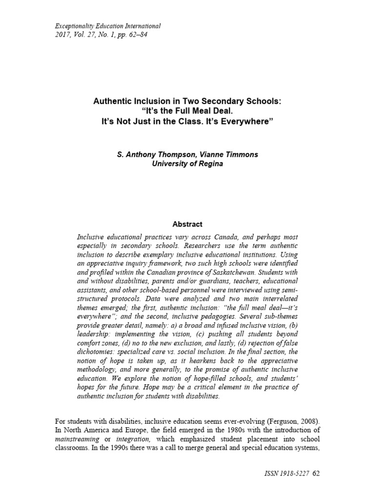 Authentic Inclusion Journal Article 2017 | PDF | Inclusion (Education ...