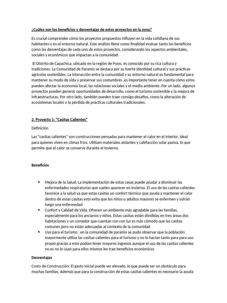Beneficios y Desventajas de Proyectos en Capachica | PDF | Agua ...