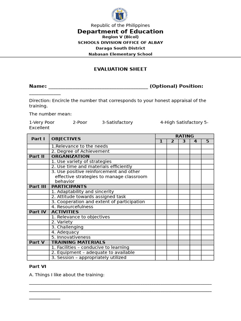Evaluation Sheet | PDF