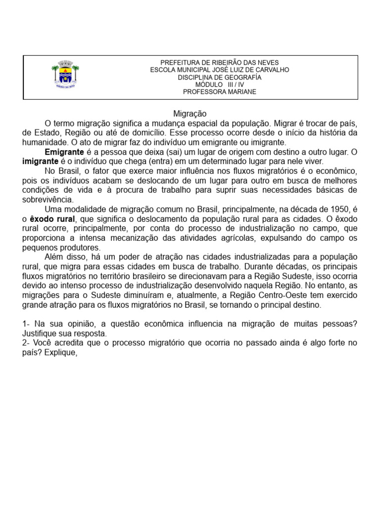 ATIVIDADE GEOGRAFIA MOD. III E IV | PDF