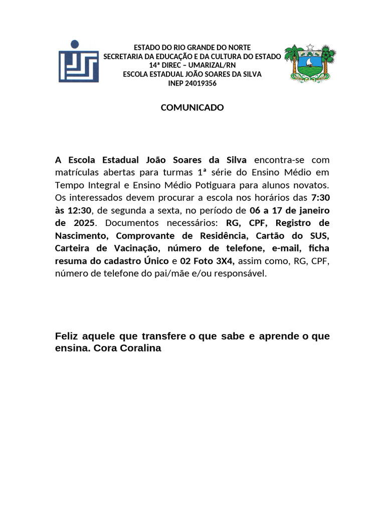 Comunic - Matri 2025 - Novatos | PDF