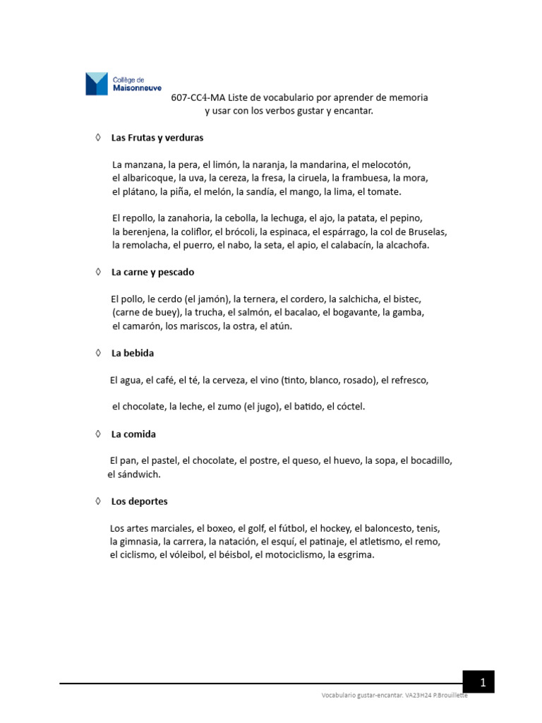 Vocabulario Gustar-Encantar | PDF