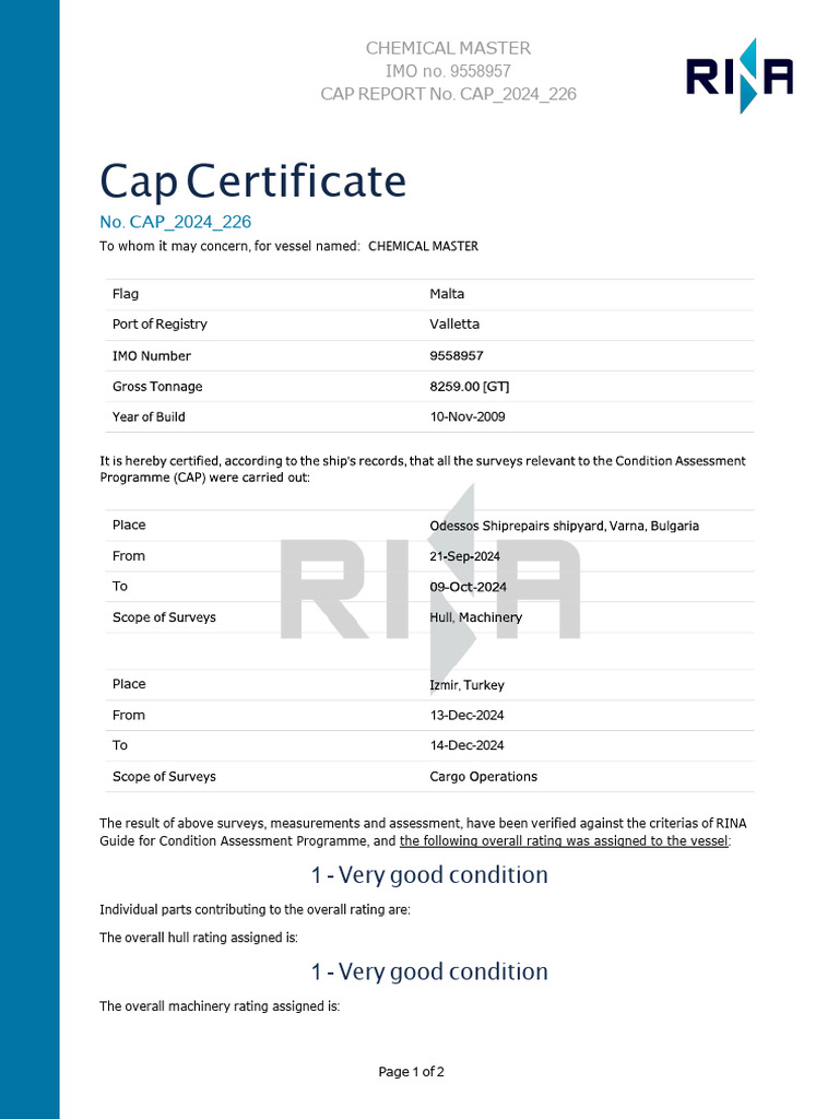 Cap Certificate (Chemical Master) | PDF