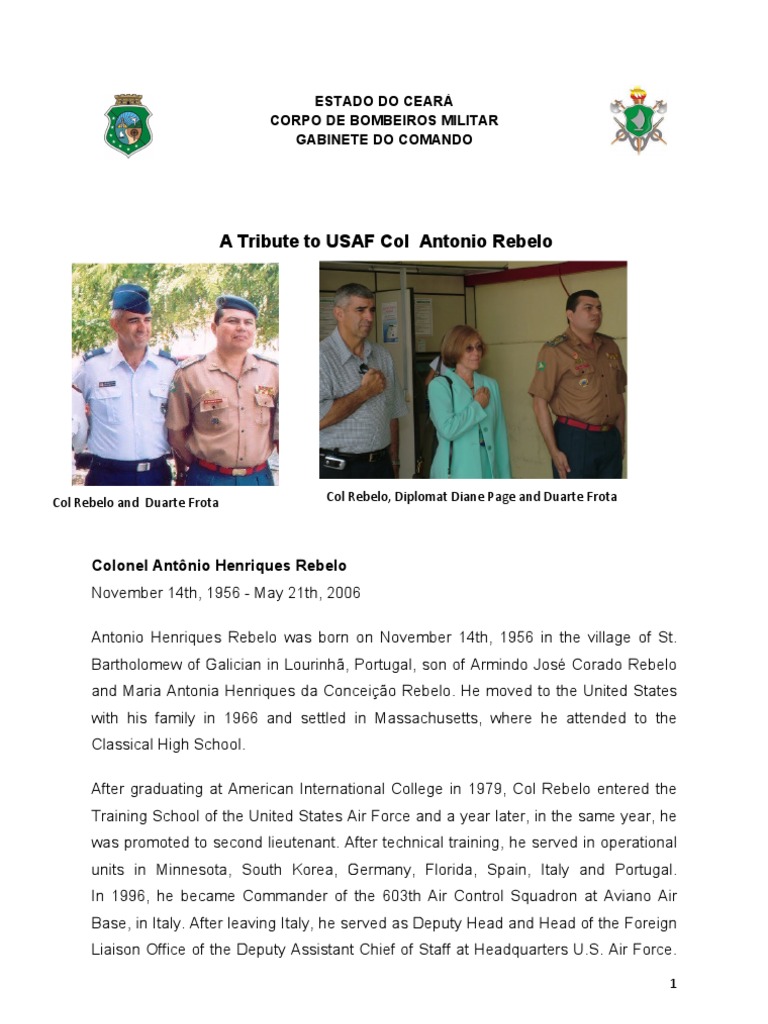 Tribute Col USAF Antonio Rebelo | PDF | Federal Emergency Management ...