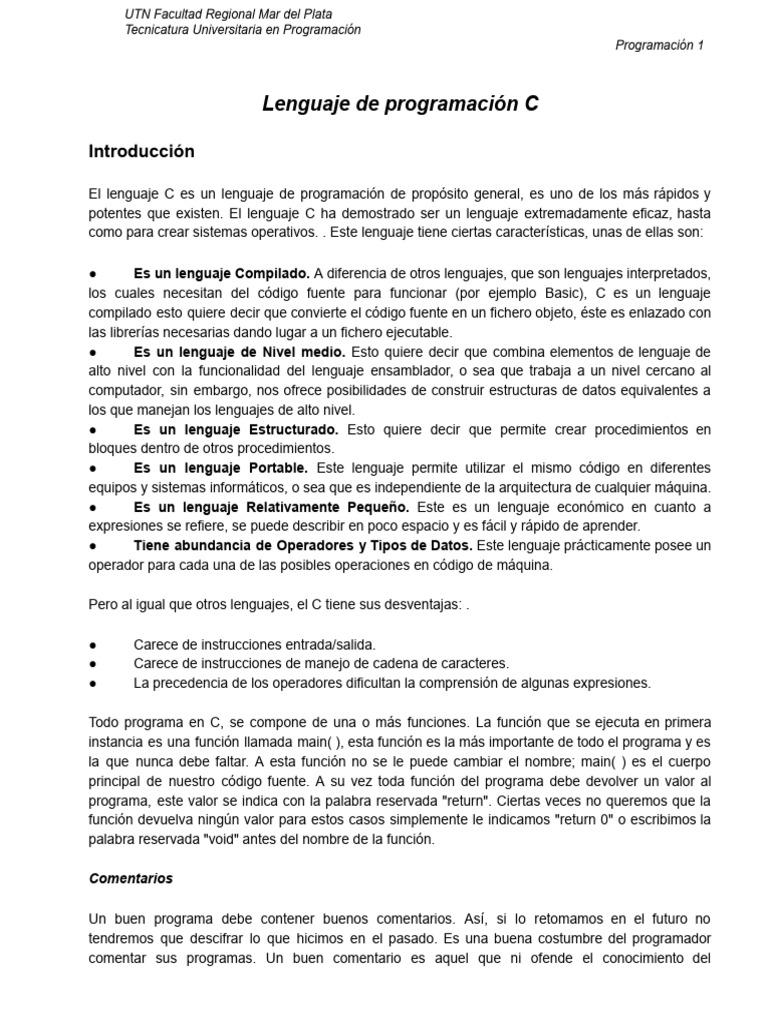01 - Lenguaje de Programación C | PDF | Lenguaje de programación | C (lenguaje de programación)