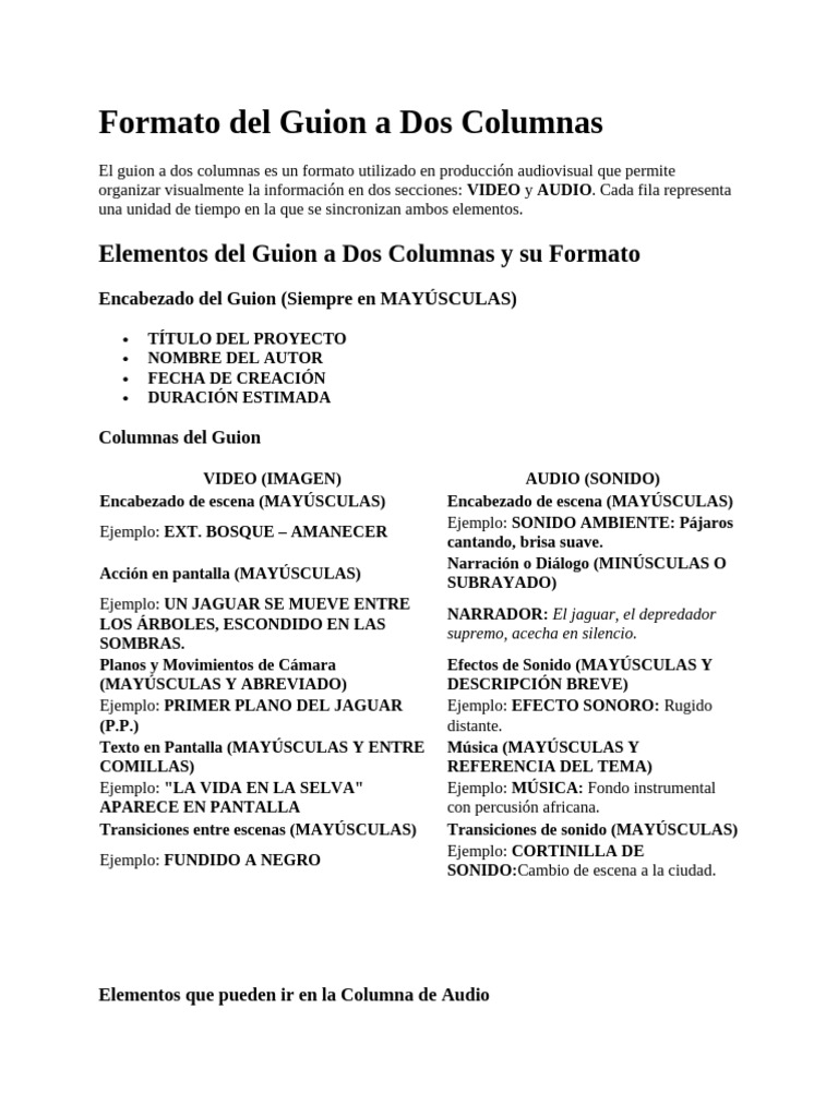 Guion a Dos Columnas: Formato y Ejemplo | PDF | Sonido