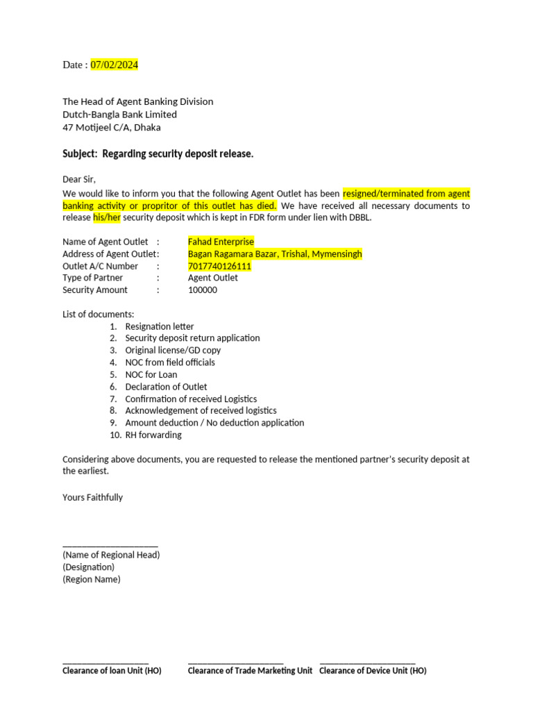 RH Forwarding, Resign, Security Deposit Return, No Shifting Sept. 2 | PDF