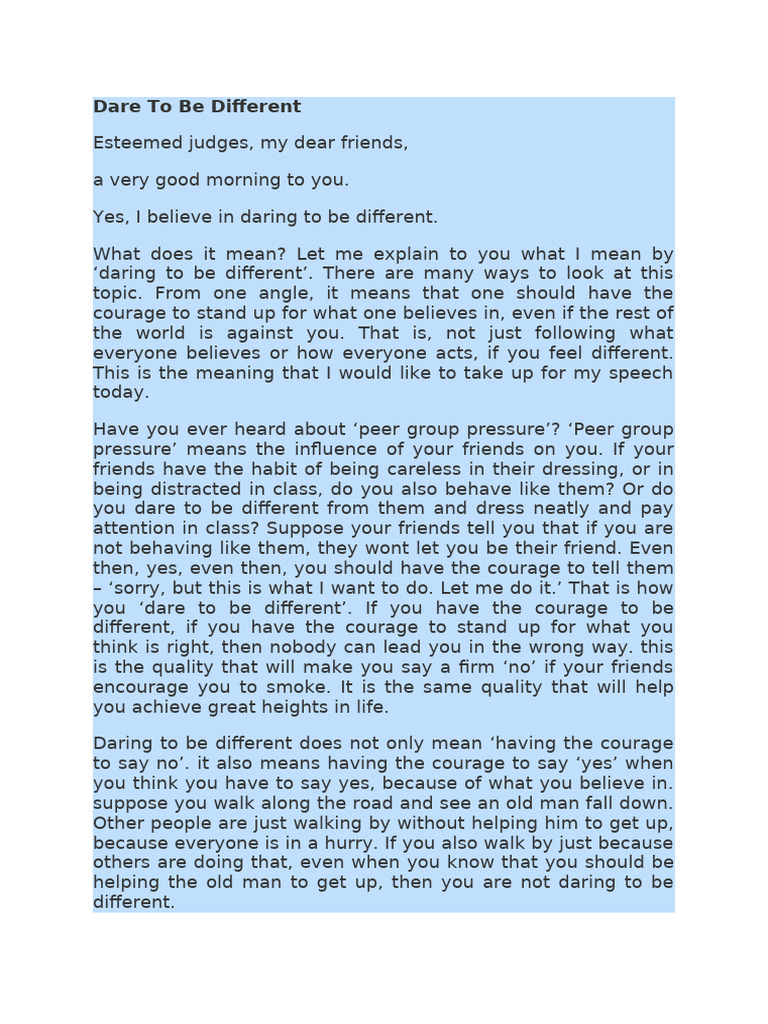 Dare To Be Different | PDF