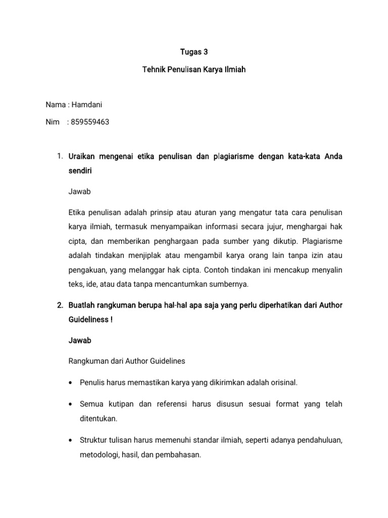 Tugas 3 Teknik Penulisan Karya Ilmiah | PDF