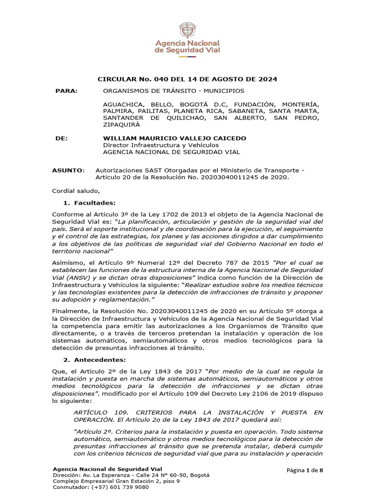 Circular 040 2024 | PDF | Bogotá | Transporte