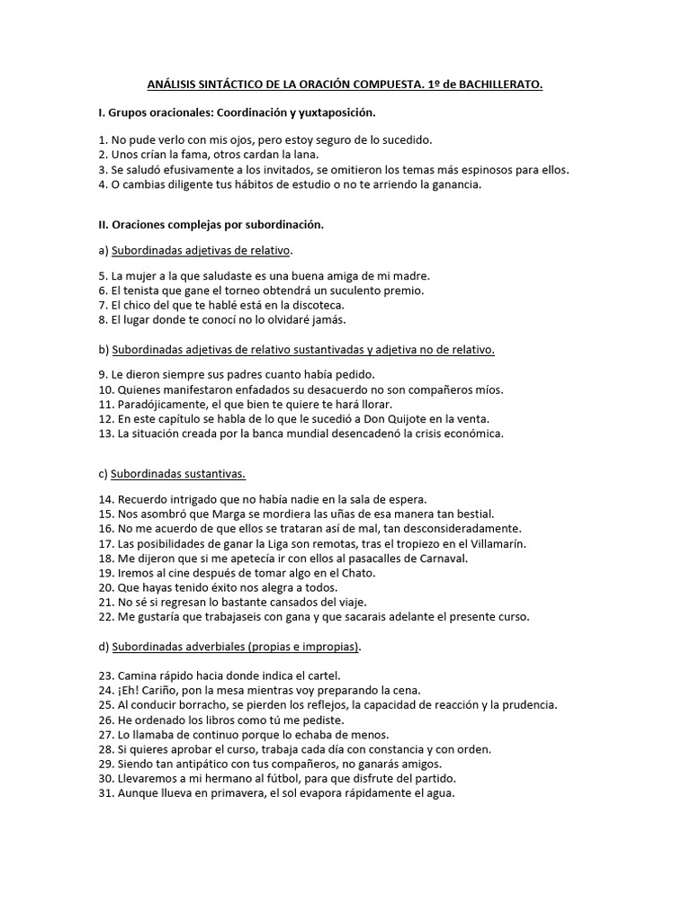 Análisis Sintáctico: Oraciones Compuestas | PDF