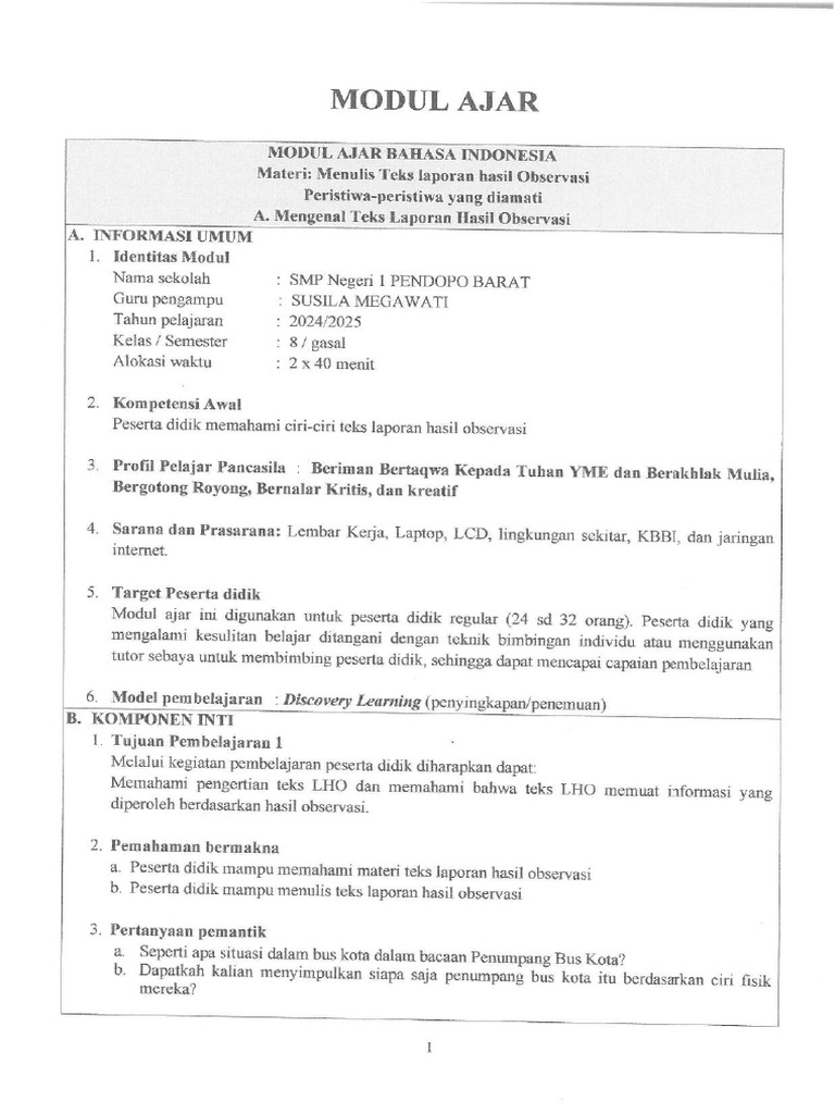 Modul Ajar - Susila Megawati - Rta2gs24011 | PDF