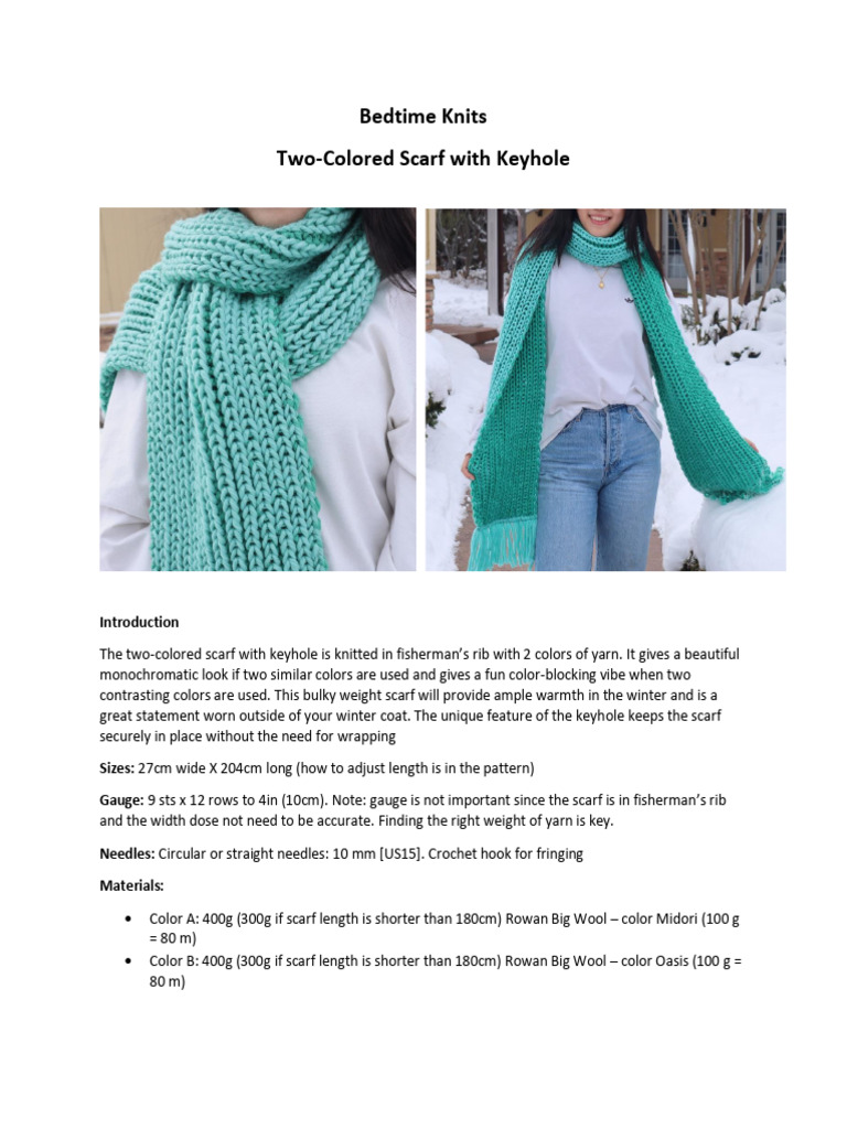 Two-Colored Keyhole Scarf Pattern | PDF | Knitting | Crochet