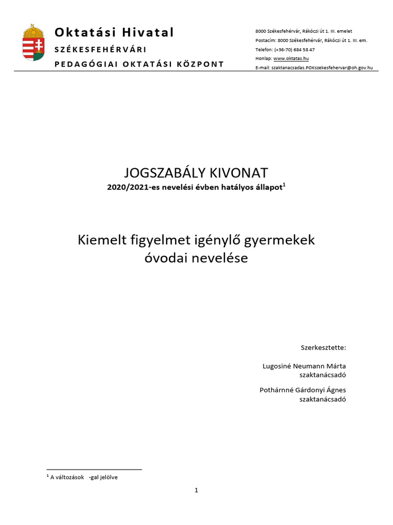 Sni, BTM Jogszabályok - Óvoda | PDF