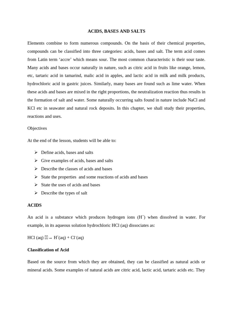 CHM 111 Note Draft (Mrs Aduloju) | PDF | Hydroxide | Salt (Chemistry)
