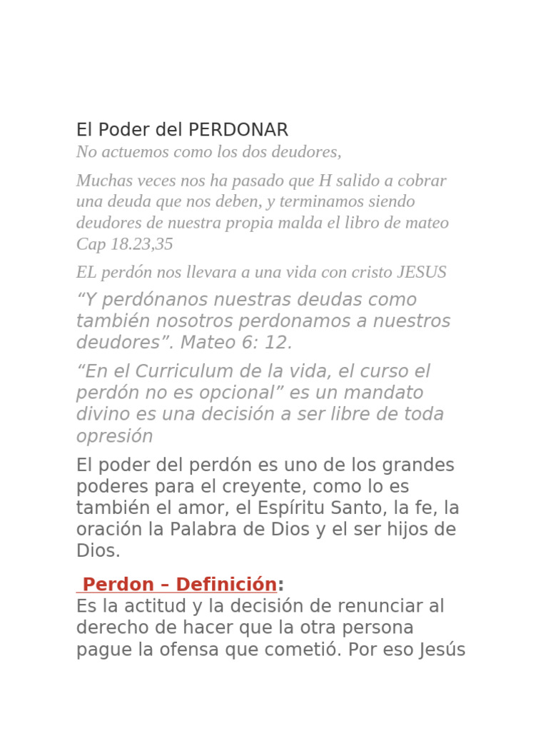 El Poder Del PERDONAR: Perdon - Definición | PDF | Perdón | Cristo (título)