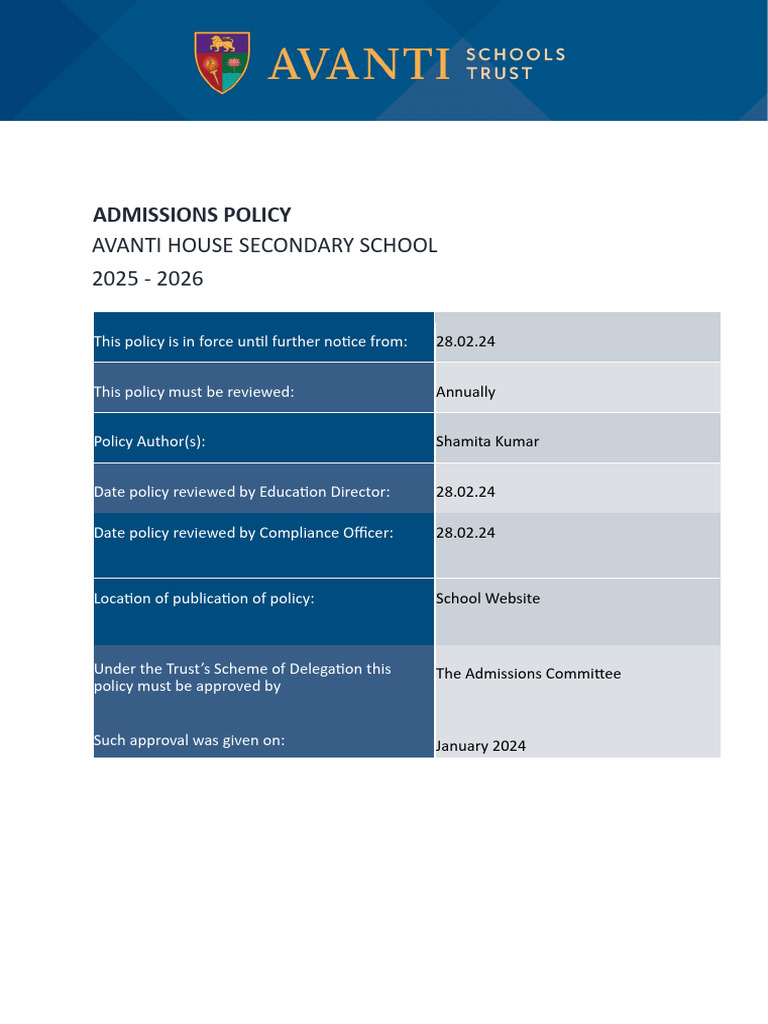 Avanti House Secondary Admissions 2025-26 | PDF | University And ...