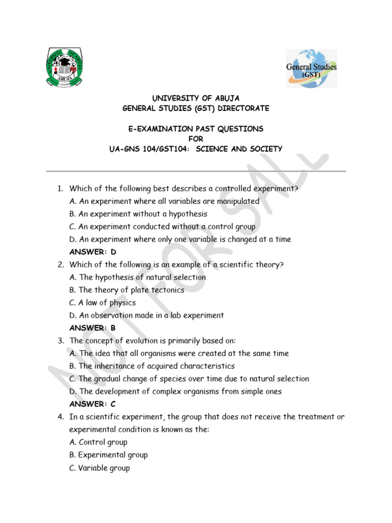 UA-GNS 104 Science & Society Exam | PDF | Weight | Heat
