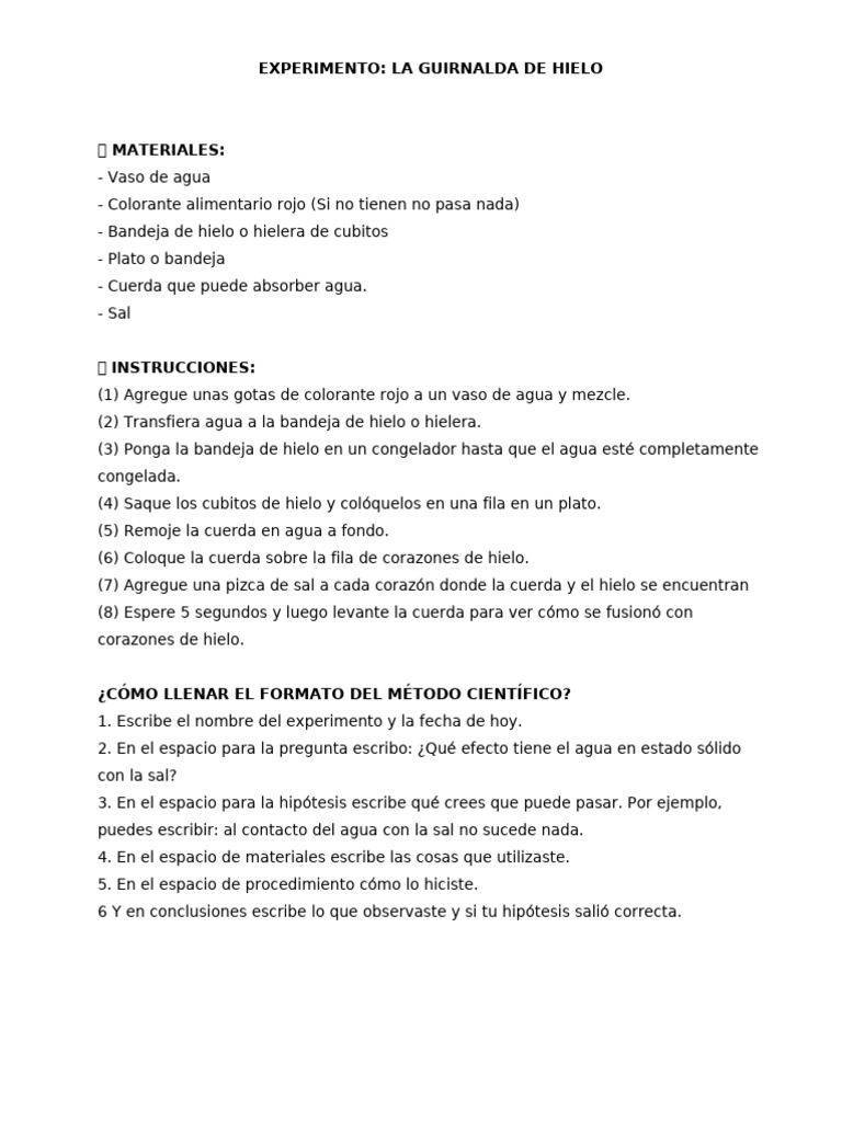 EXPERIMENTO #1 Guirnalda de Hielo | PDF
